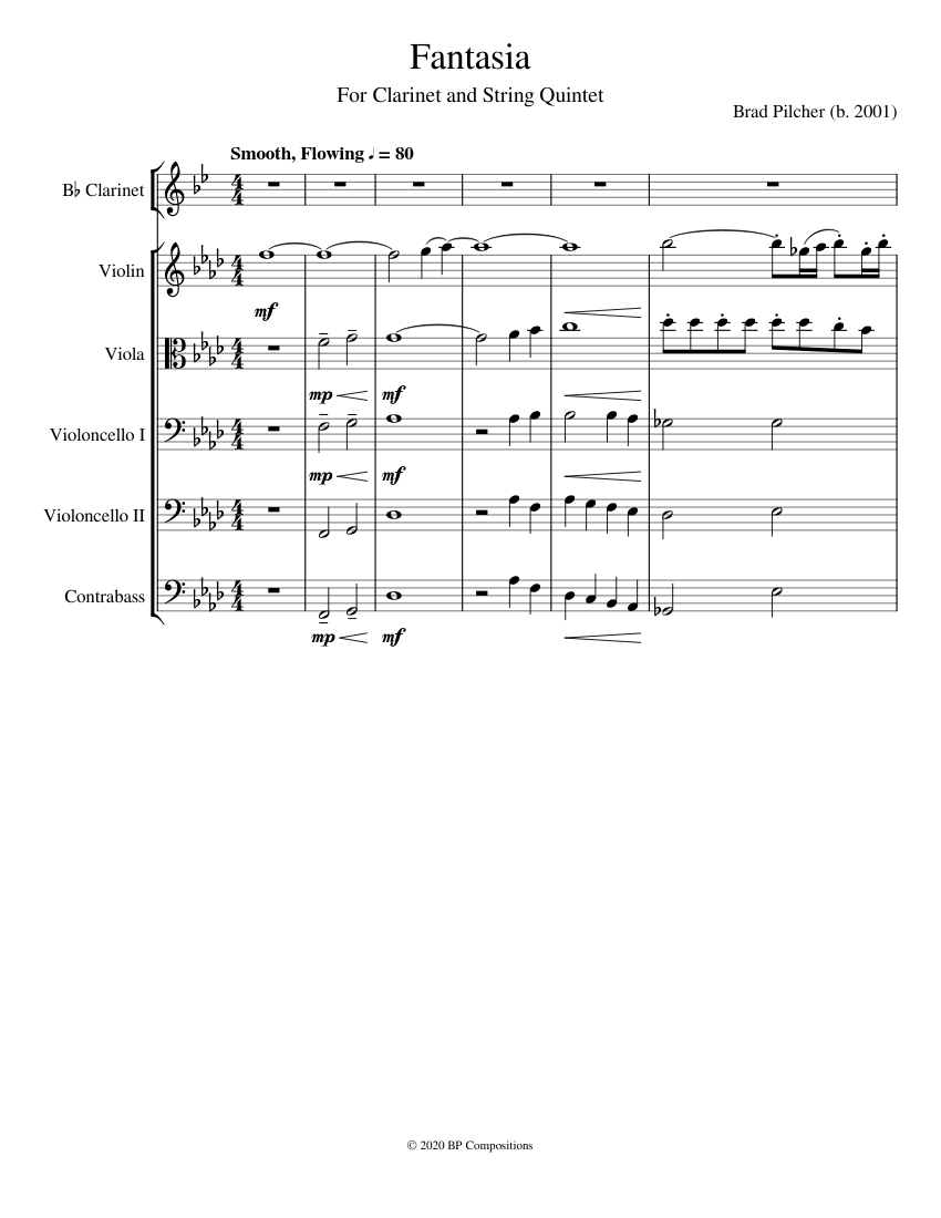 Fantasia Sheet music for Clarinet in b-flat, Contrabass, Violin, Viola ...