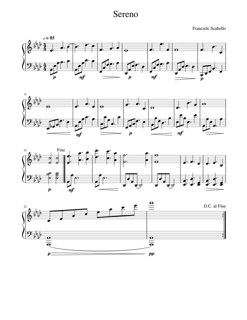 Sereno Sheet Music for Piano (Solo) easy | MuseScore.com