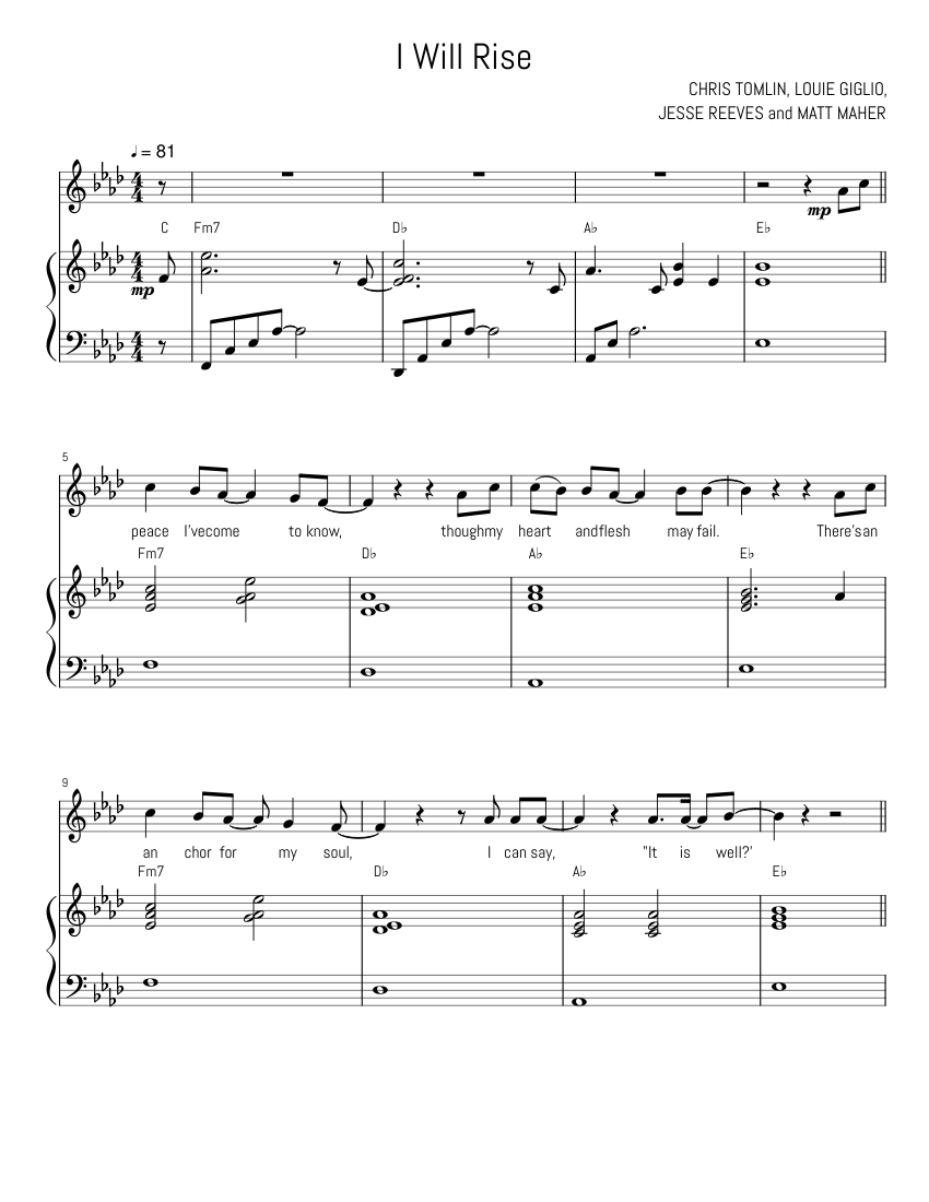 I Will Rise, Chris Tomlin, Matt Maher Sheet Music with Chords for Piano ...
