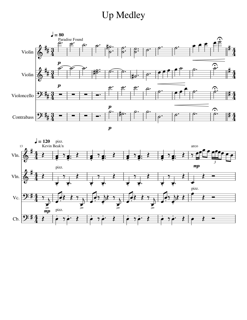 Up_Medley (Draft) Sheet music for Contrabass, Violin, Cello (Mixed ...