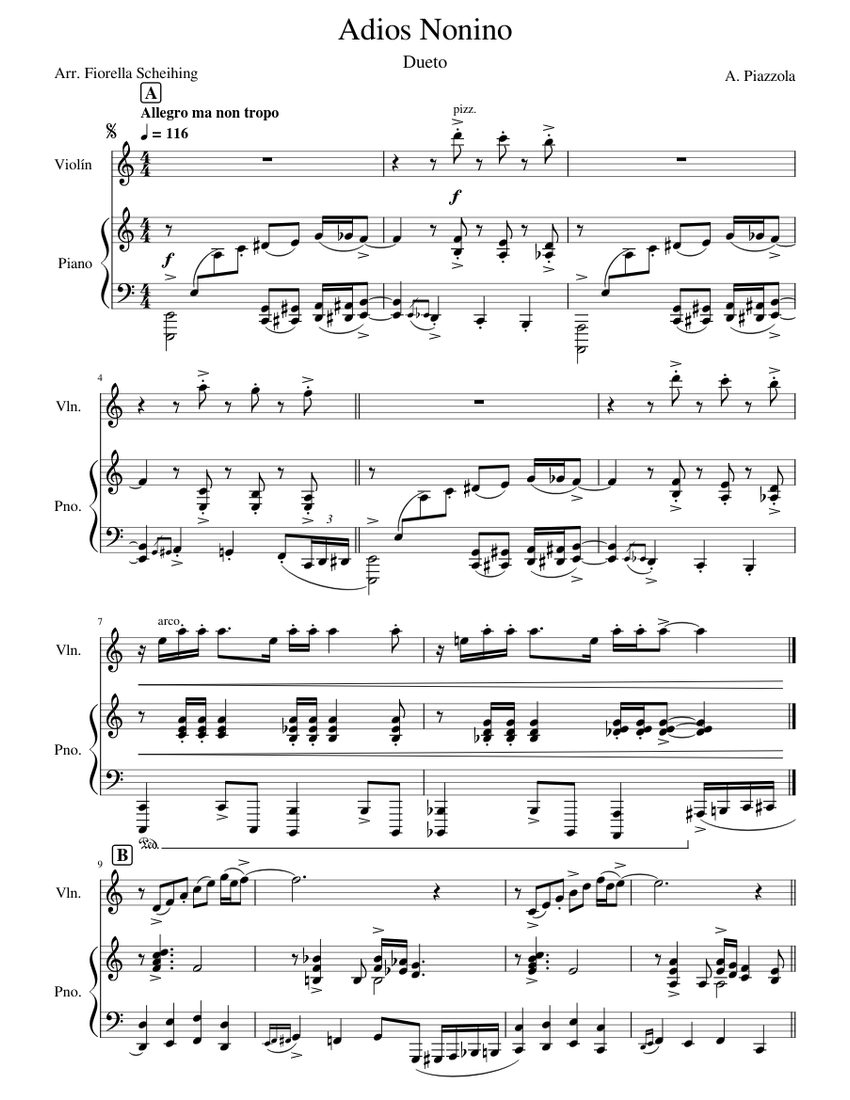 Adios Nonino VIOLIN Sheet music for Piano, Violin (Solo) | Musescore.com