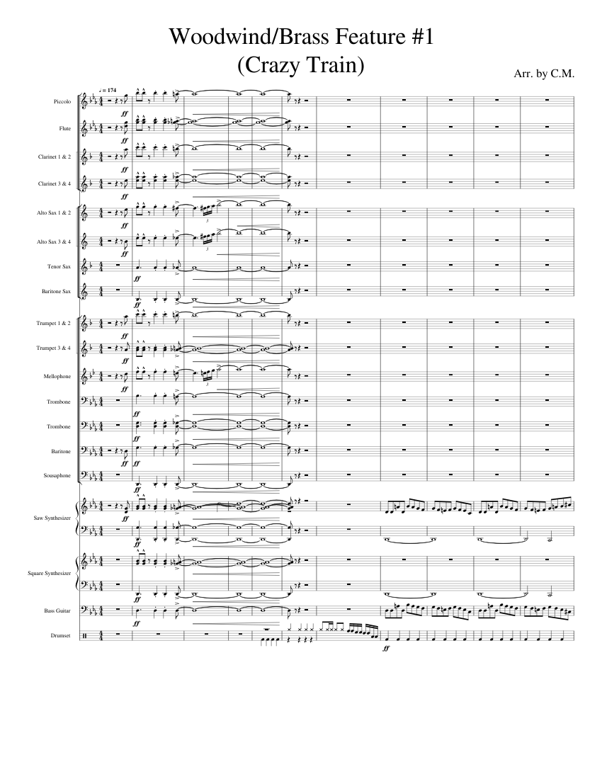 Woodwind/Brass Feature #1 (Crazy Train) Sheet Music for Trombone, Tuba ...