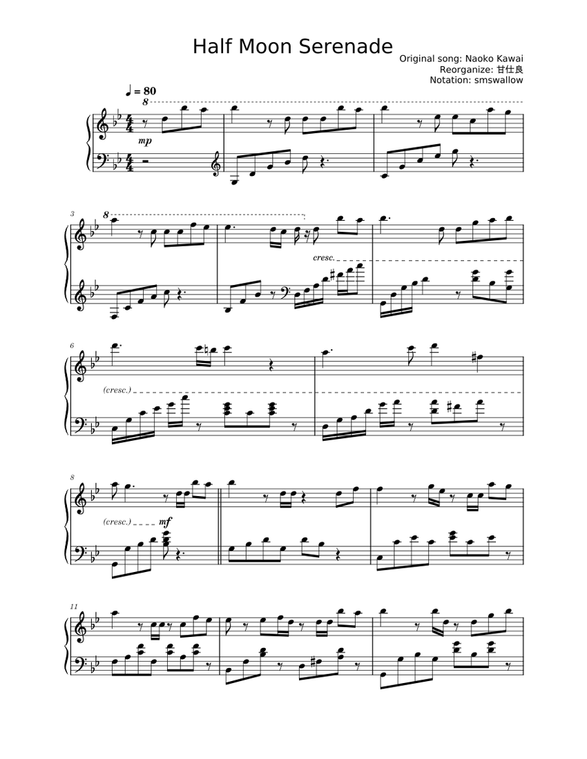 Half Moon Serenade – Naoko Kawai 月半小夜曲 Sheet Music for Piano (Solo) | MuseScore.com