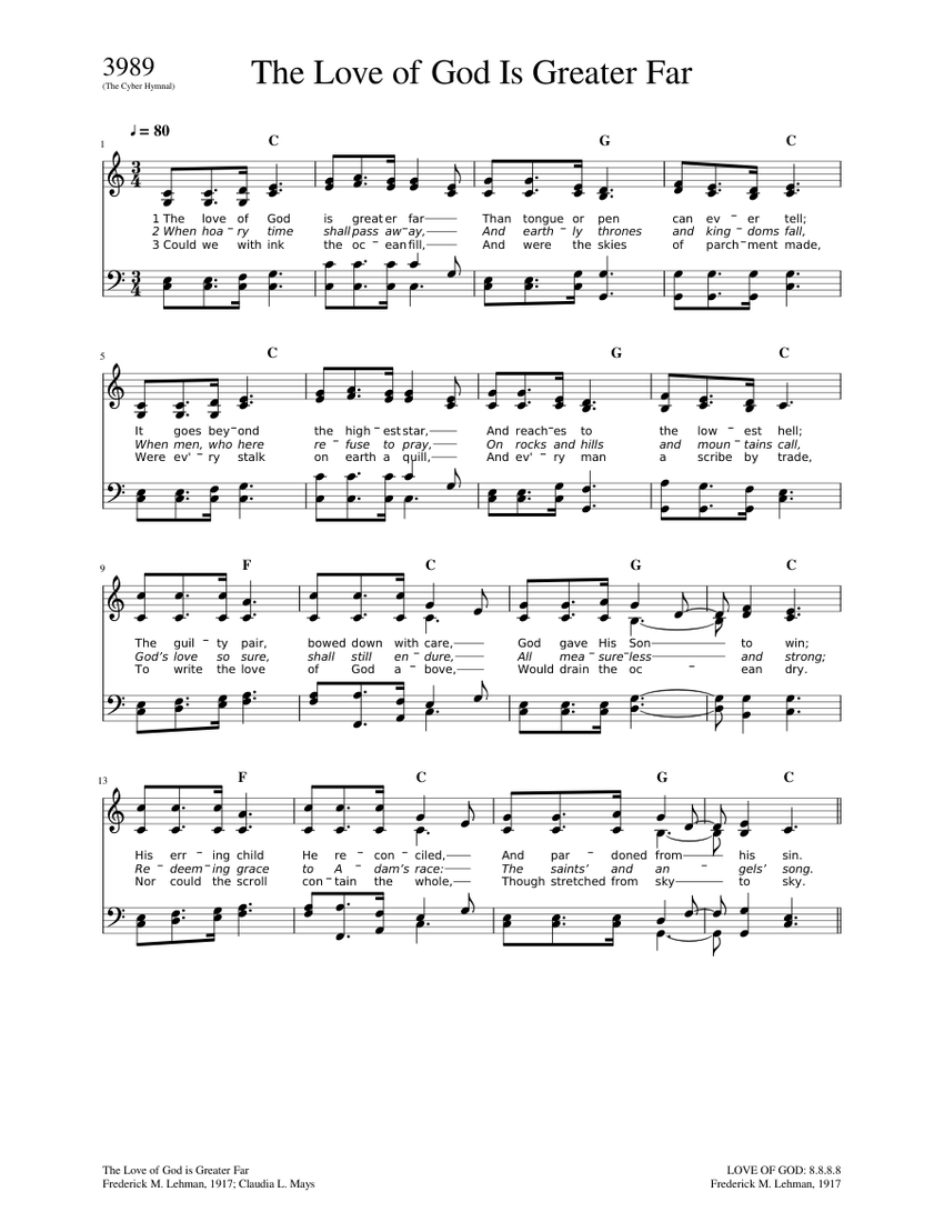The Love of God Is Greater Far Sheet Music with Chords for Alto ...