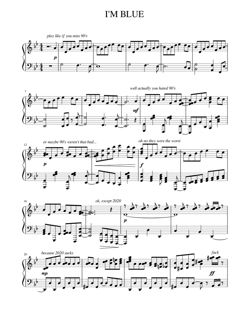 I'M BLUE - Eiffel 65 (piano arr. by Ari) Sheet music for Piano (Solo ...