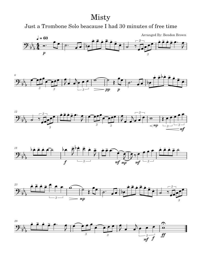 Misty – Ella Fitzgerald Short Solo Sheet Music for Trombone (Solo ...