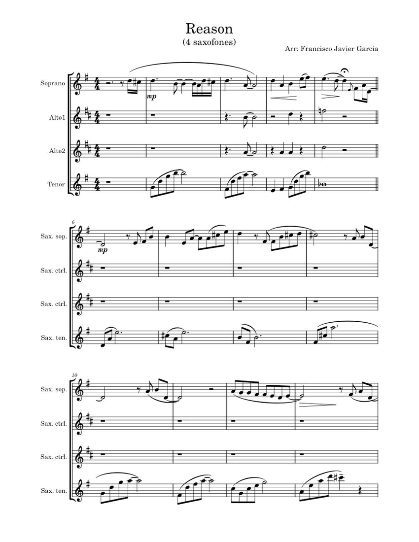 Reason - Arr. Francisco Javier Garcia – Yiruma Reason 4 saxos - piano ...