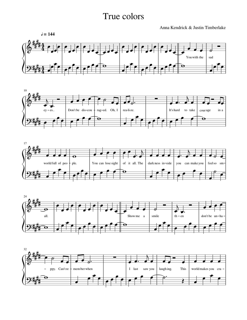 True colors - piano Sheet music for Piano (Solo) | Musescore.com
