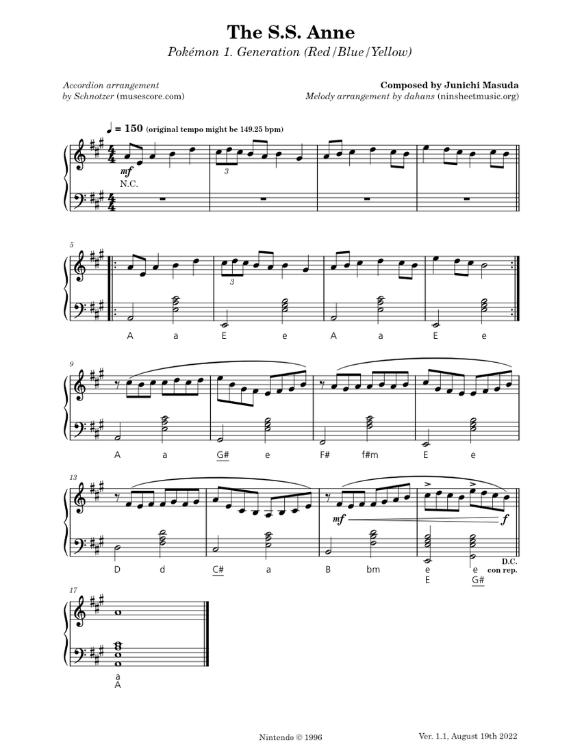 The S.S. Anne – Pokémon Red/Blue/Yellow Sheet music for Accordion (Solo ...