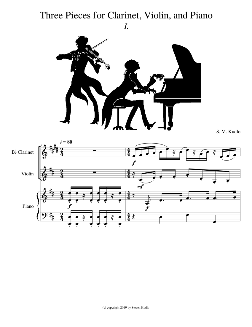 Three Pieces for Clarinet, Violin, and Piano Sheet Music for Piano ...