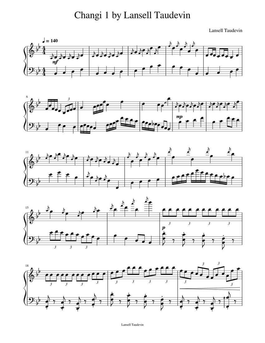 Changi 1 by Lansell Taudevin Sheet music for Piano (Solo) | Musescore.com