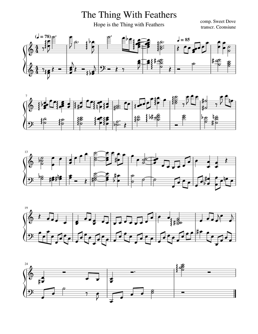 The Thing With Feathers Sheet Music for Piano (Solo) | MuseScore.com