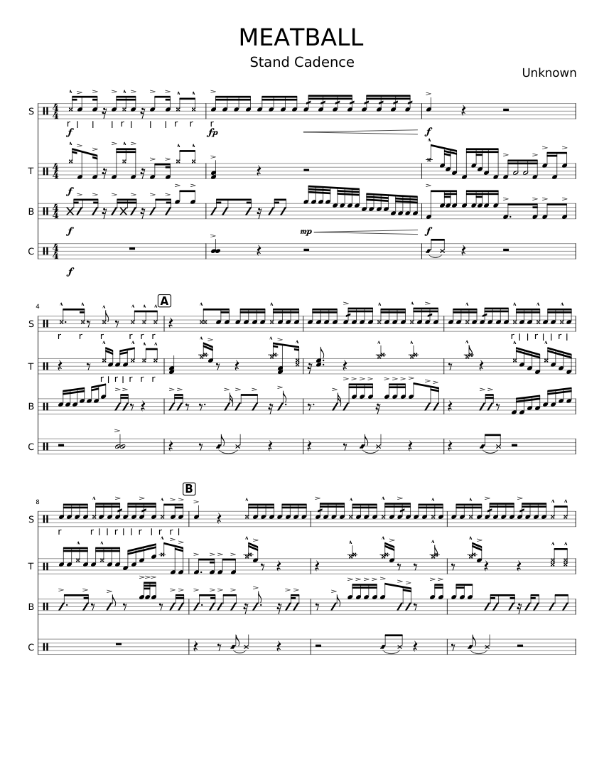 Meatball Sheet music for Snare drum, Crash, Tenor drum, Bass drum ...
