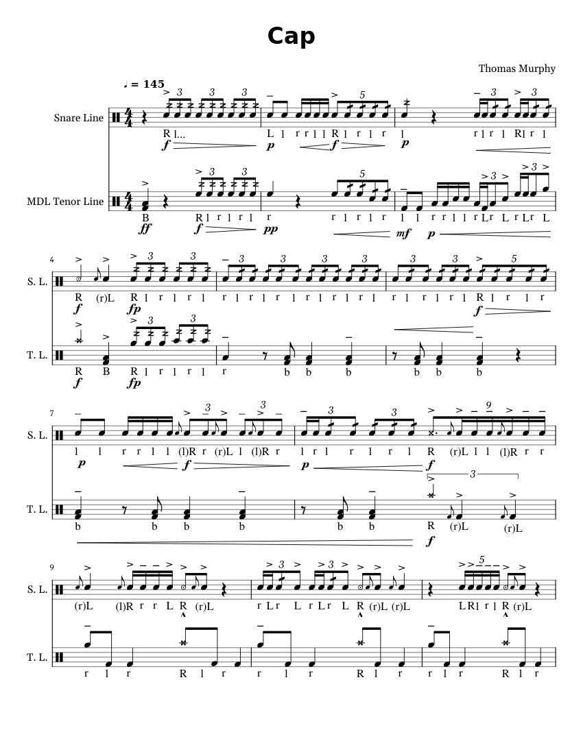 Cap by Thomas Murphy Sheet music for Snare drum, Tenor drum (Percussion ...