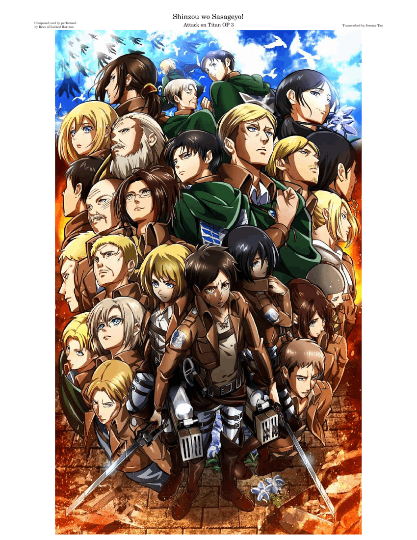 【Attack on Titan OP 3】【Shinzou wo Sasageyo!】 Sheet Music for Trombone ...