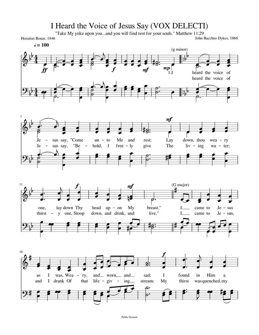 I Heard the Voice of Jesus Say (VOX DELECTI) Sheet Music for Organ ...
