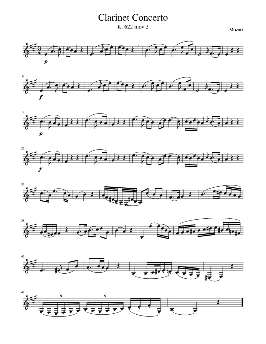 Clarinet Concerto Sheet music for Clarinet in b-flat (Solo) | Musescore.com