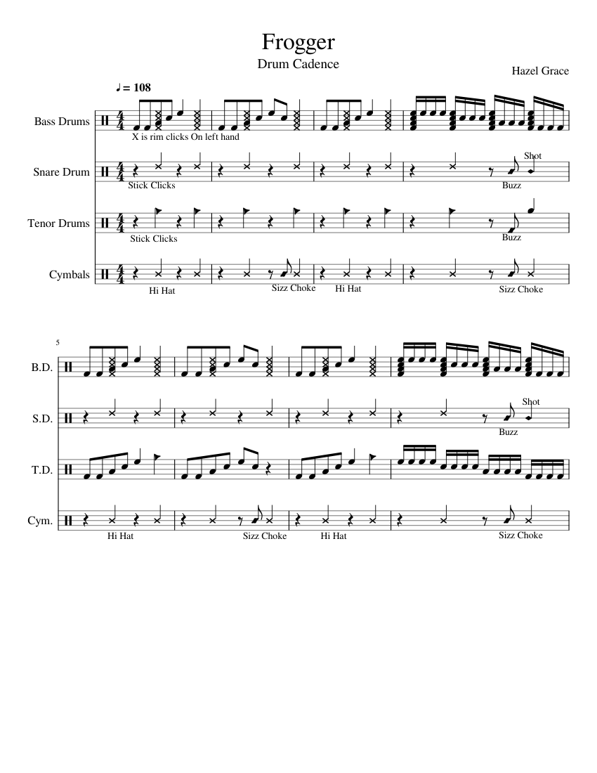 Frogger Sheet music for Snare drum, Crash, Tenor drum, Bass drum (Mixed ...