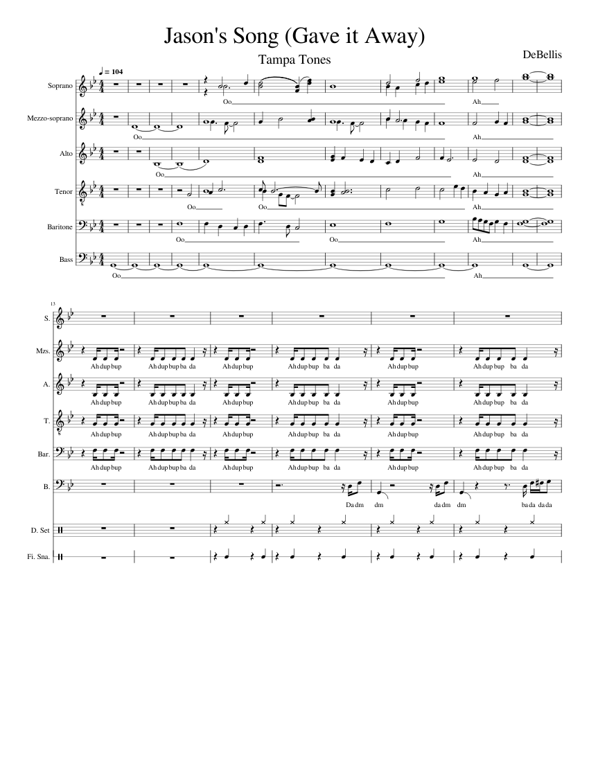 Jason's Song (Gave it Away) Sheet music for Soprano, Alto, Tenor, Bass ...