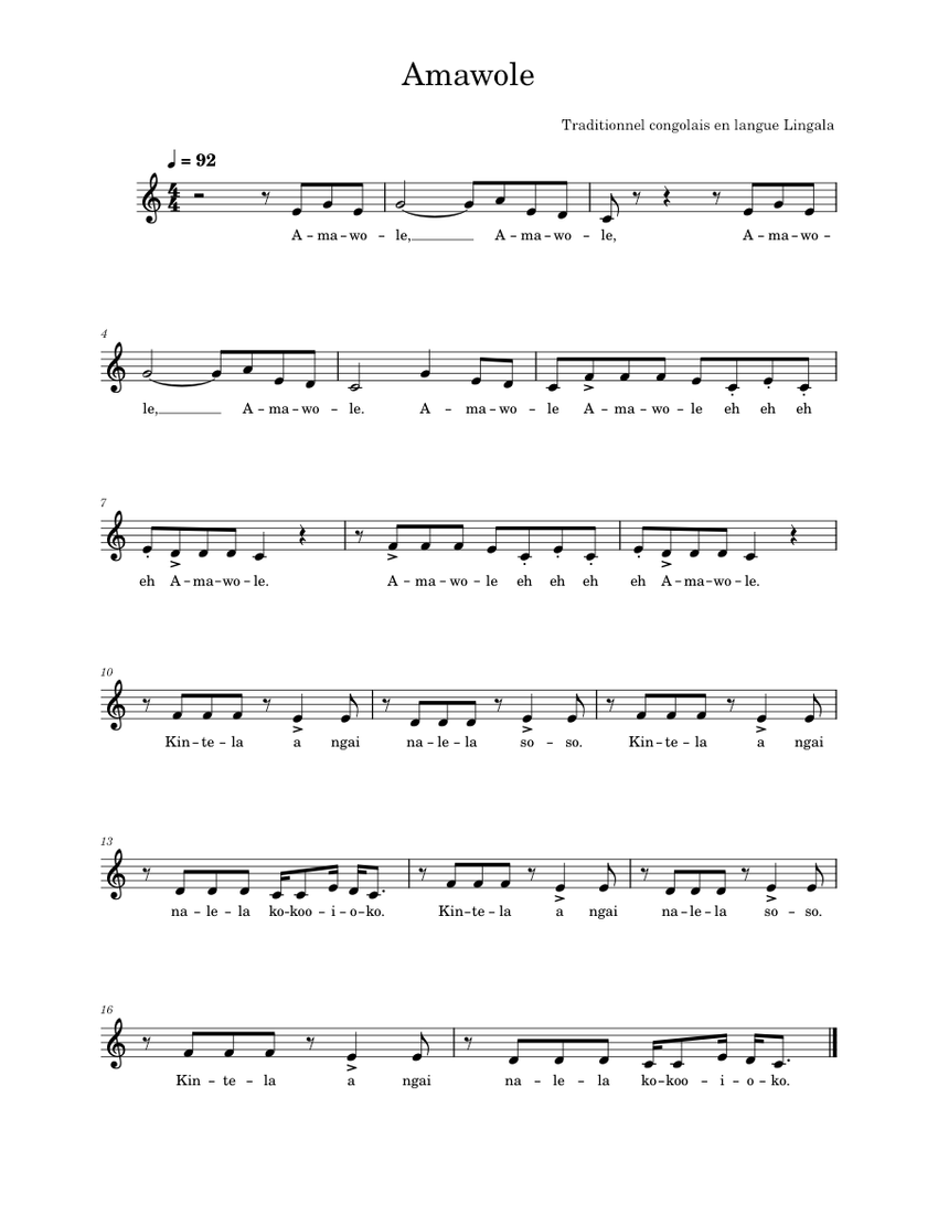 Amawole – Folk song Republic of Congo Sheet music for Vocals (A Capella ...