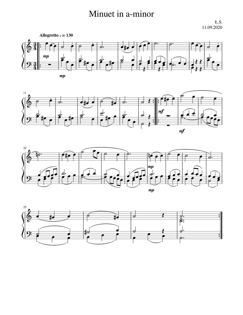 Minuet in a-minor - a tiny, simple, practice piece Sheet music for ...