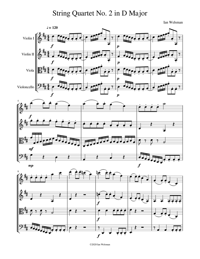 String Quartet No. 2 in D Major Sheet music for Violin, Viola, Cello ...
