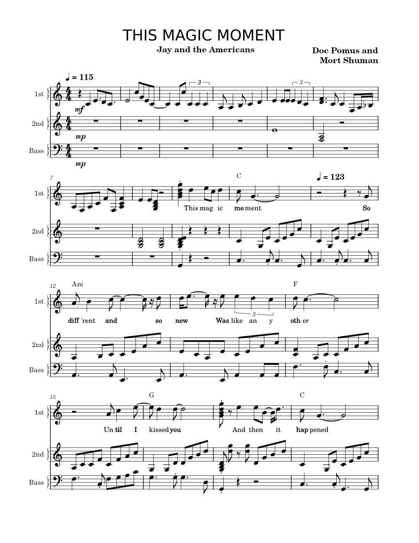 This Magic Moment – Doc Pomus, Jay & The Americans, Jerome Pomus, Mort Shuman Sheet Music for ...
