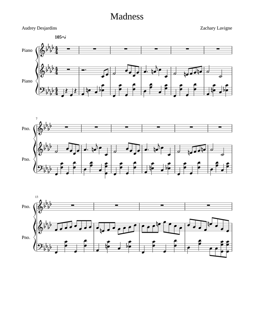 Madness Sheet music for Piano (Piano Duo) | Musescore.com