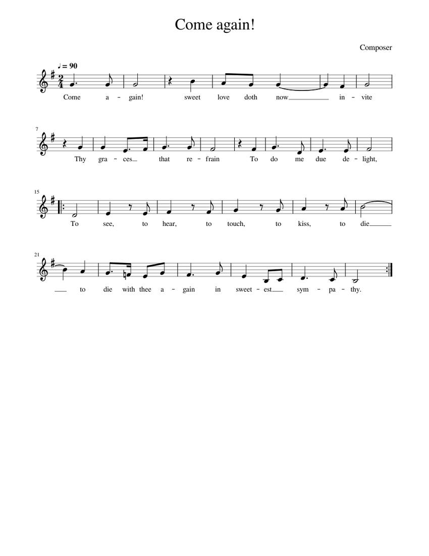 Come_again! Sheet music for Piano (Solo) Easy | Musescore.com