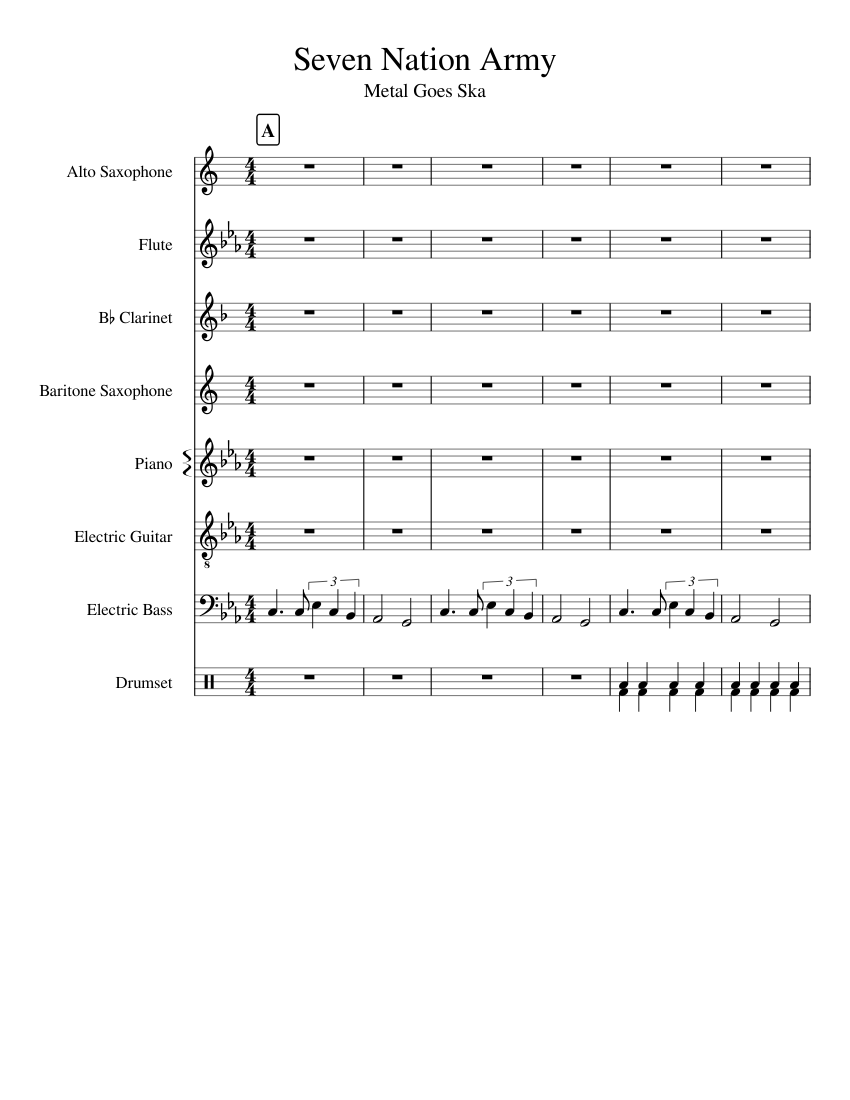 Seven Nation Army Sheet music for Piano, Flute, Clarinet in b-flat ...