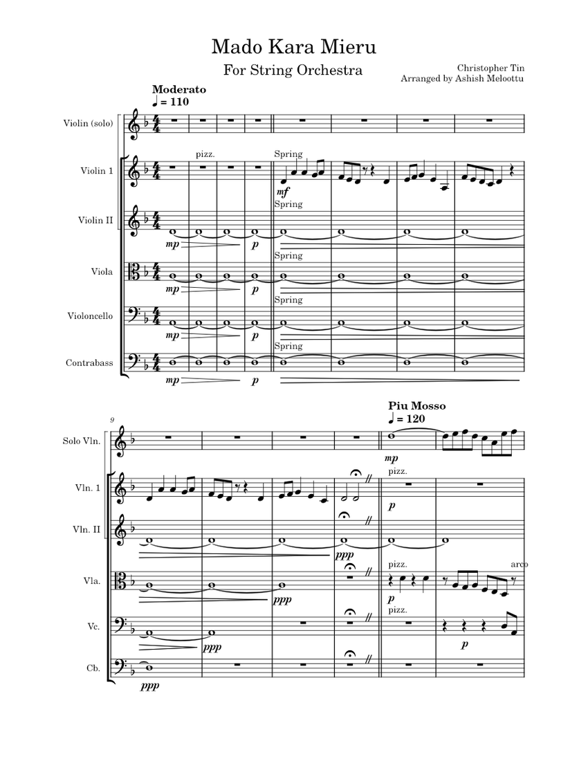 Mado Kara Mieru – Christopher Tin Mado Kara Mieru Sheet Music for Contrabass, Violin, Viola ...