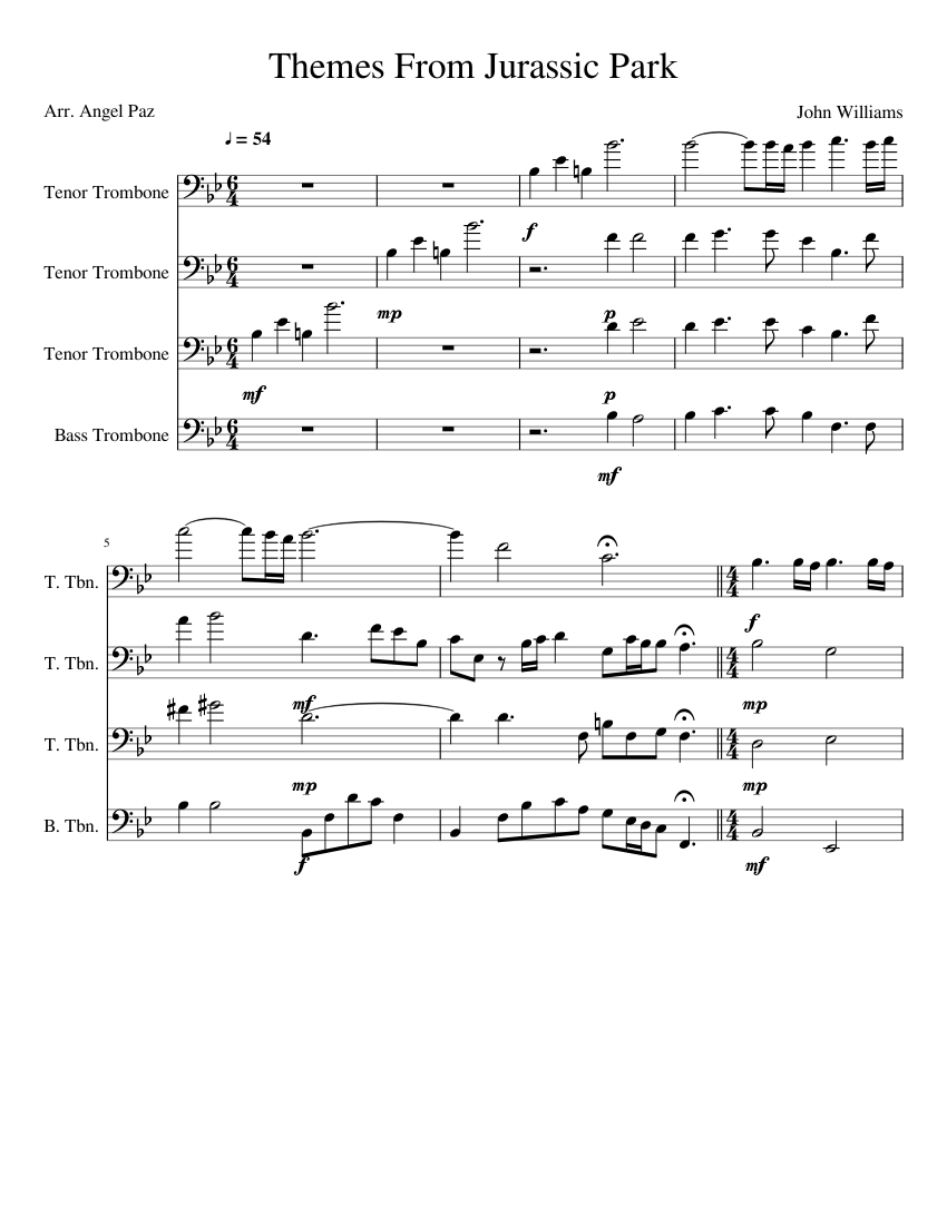 Themes from Jurassic Park Sheet Music for Trombone tenor, Trombone bass ...