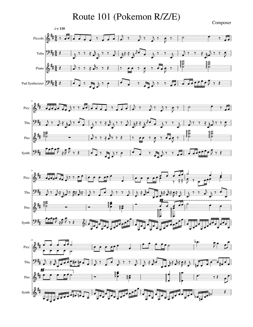 Route 101 (Pokemon R/Z/E) Sheet music for Piano, Tuba, Flute piccolo ...