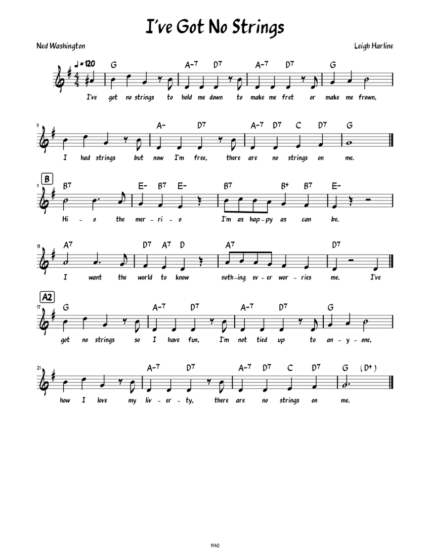 I've Got No Strings (Lead sheet with lyrics ) Sheet Music with Chords ...