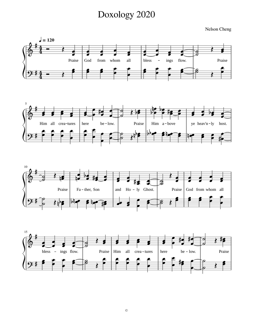Doxology 2020 (hymnal version) Sheet music for Piano (SATB) Easy ...