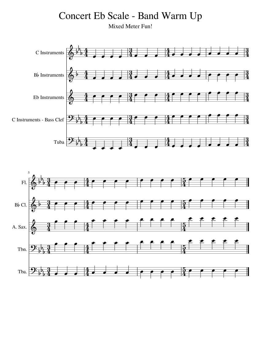 Eb Band Warm Up Sheet music for Trombone, Tuba, Flute, Clarinet in b ...