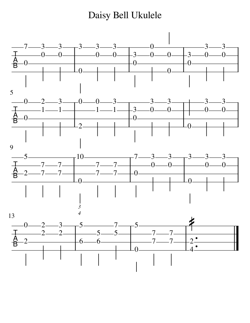 Daisy Bell Ukulele Sheet Music and Tab for Ukulele (Solo) | MuseScore.com