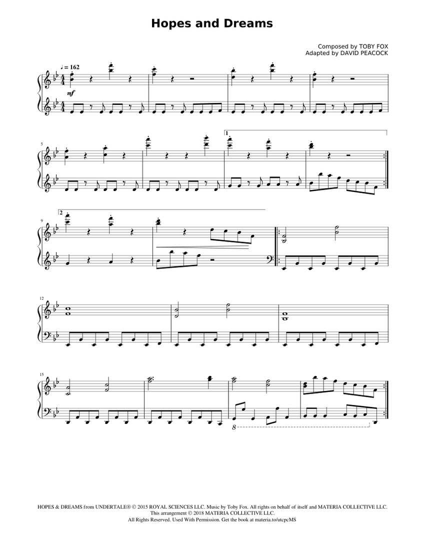 Hopes And Dreams (UNDERTALE Complete Piano Sheet Music) Sheet Music for ...