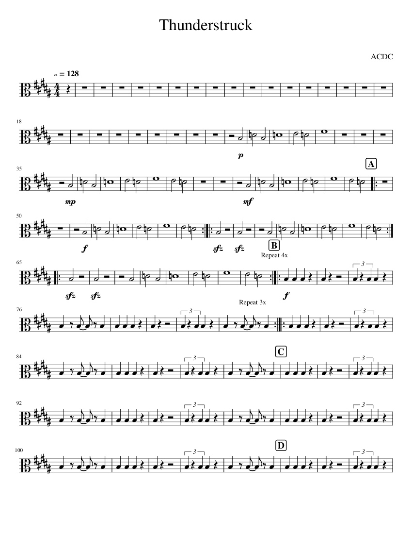Thunderstruck - AC/DC Sheet Music for Viola (Solo) | MuseScore.com