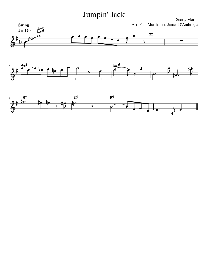 Jumpin' Jack Solo Sheet Music with Chords for Saxophone alto (Solo ...