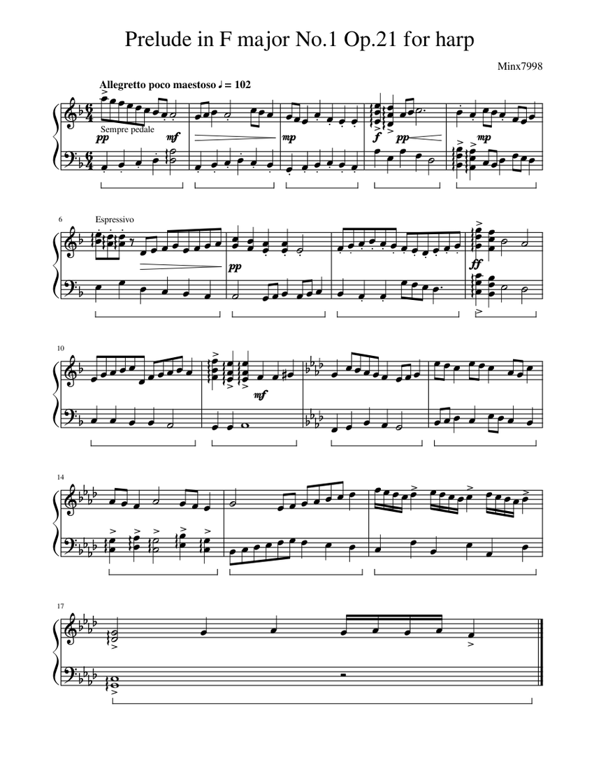 Prelude in F major No.1 Op.21 for harp Sheet music for Harp (Solo ...