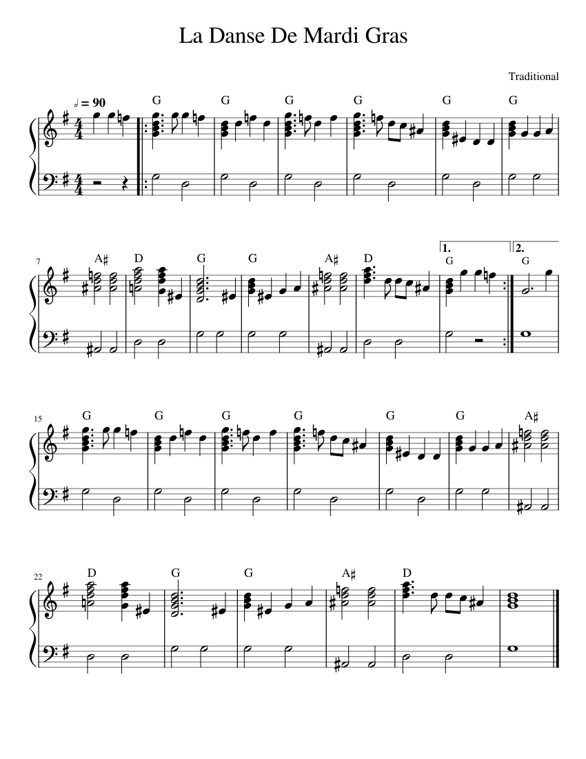 La danse de mardi gras - The Balfa Brothers Sheet Music with Chords for ...