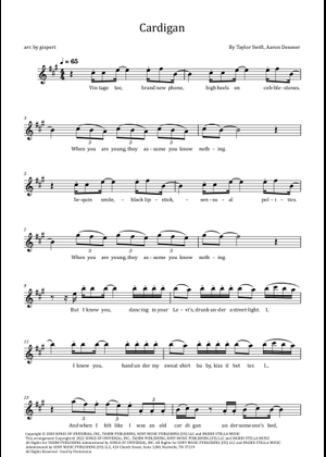 Play Official version of Cardigan Sheet Music by Taylor Swift for ...