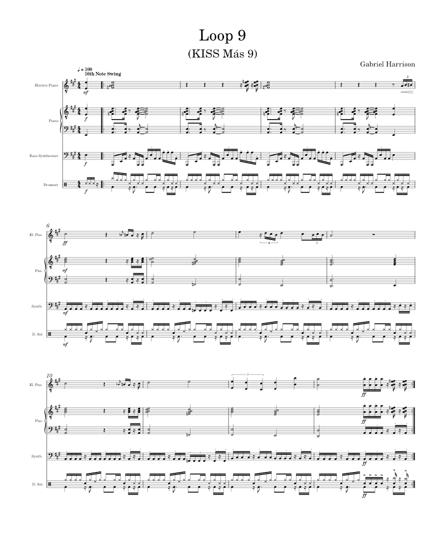 Loop 9 Sheet music for Piano, Bass guitar, Drum group (Mixed Ensemble ...