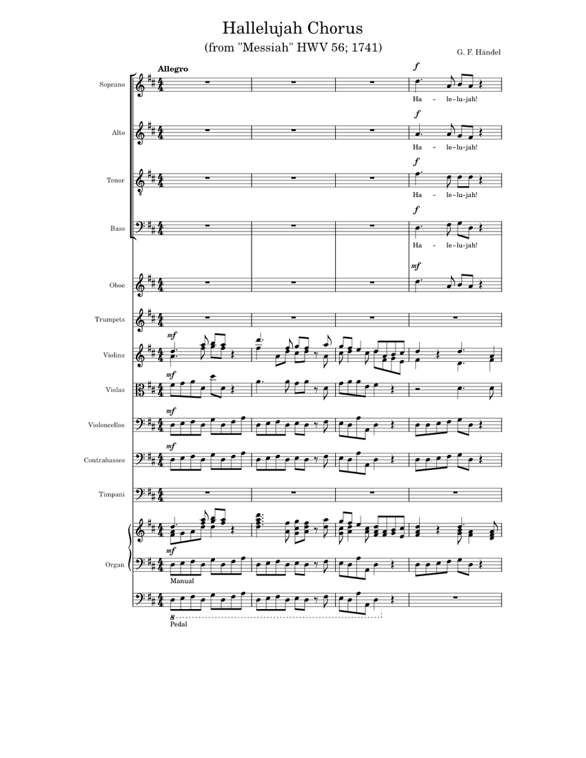 Hallelujah Chorus (Handel) Sheet Music for Soprano, Alto, Tenor, Bass ...