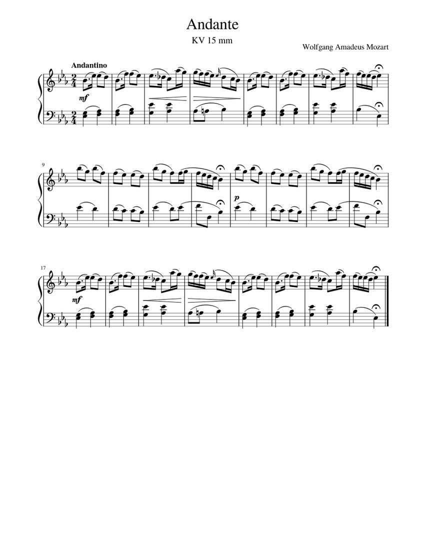 Andante; KV 15 mm – Wolfgang Amadeus Mozart Andante Sheet Music for ...