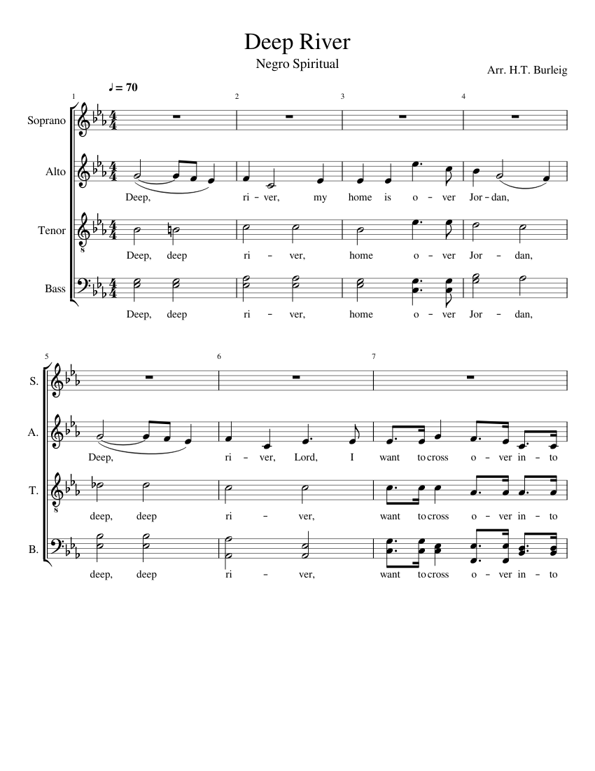 Deep River Sheet Music for Soprano, Alto, Tenor, Bass voice (SATB ...