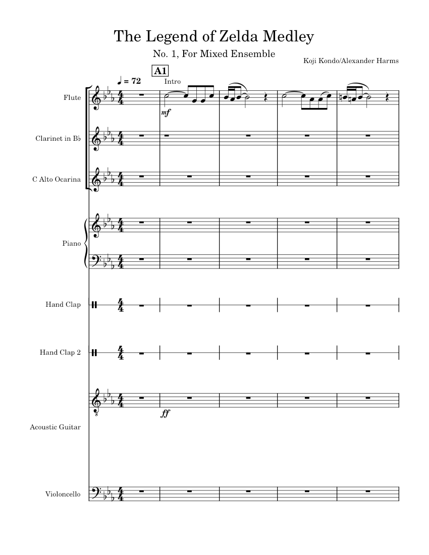The Legend of Zelda Medley No. 1– Koji Kondo, 近藤 浩治 Sheet music for Piano, Flute, Cello, Guitar ...