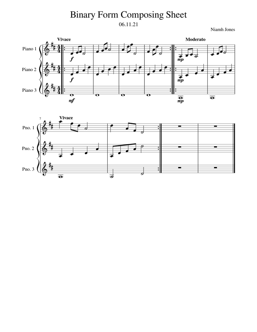 Binary Form Composing Sheet Sheet music for Piano (Solo) | Musescore.com
