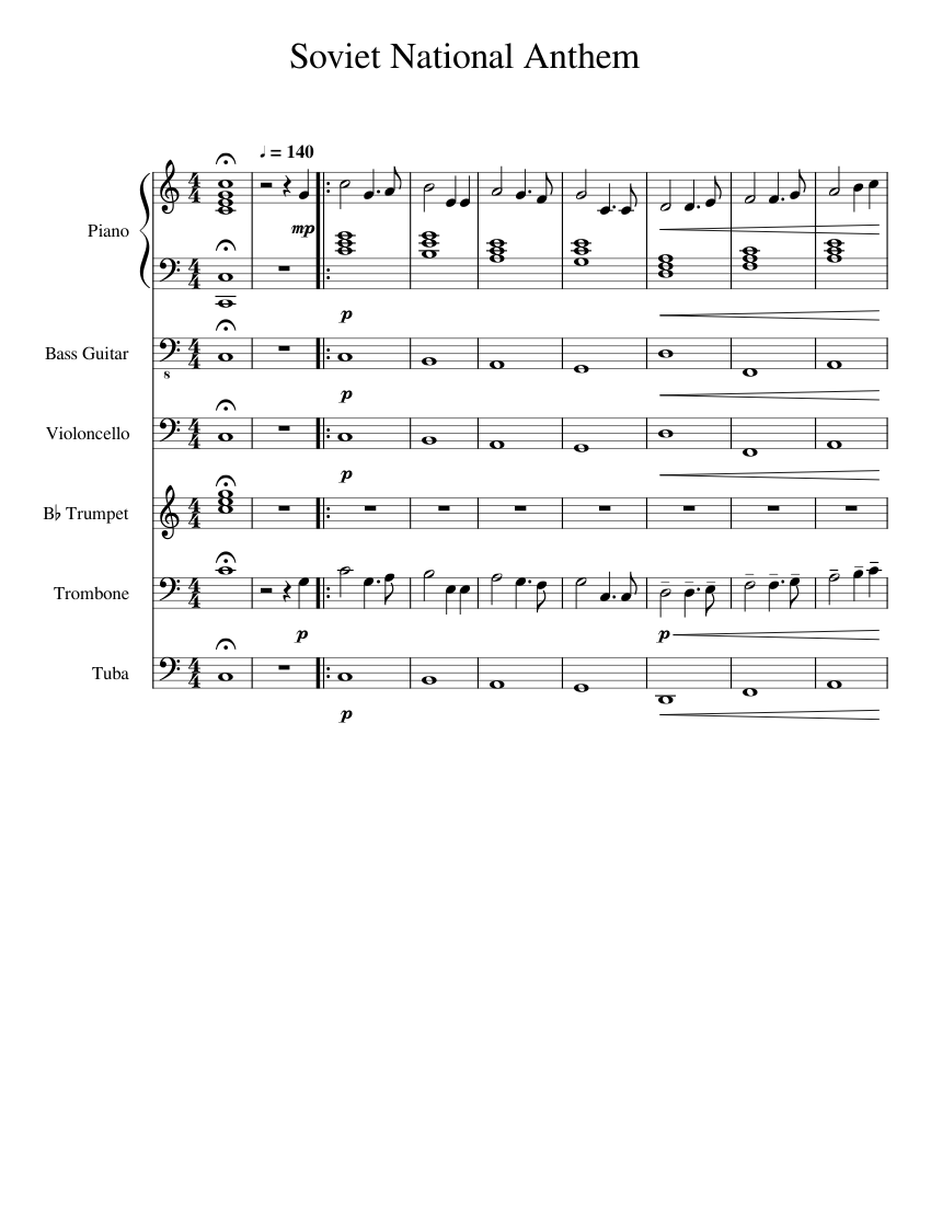 Soviet National Anthem Sheet music for Piano, Trombone, Tuba, Trumpet ...